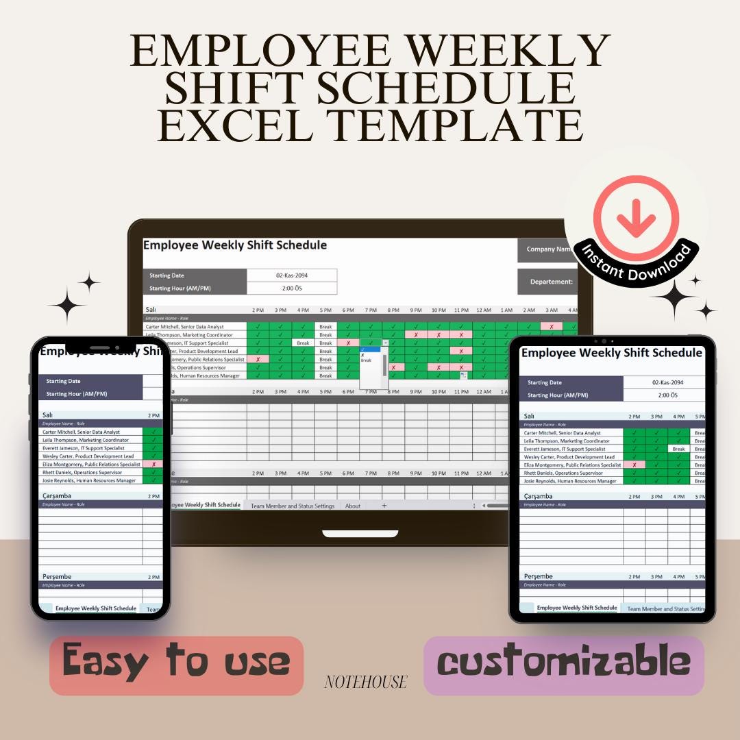Employee Weekly Shift Schedule Excel Template – Plan & Organize Work ...