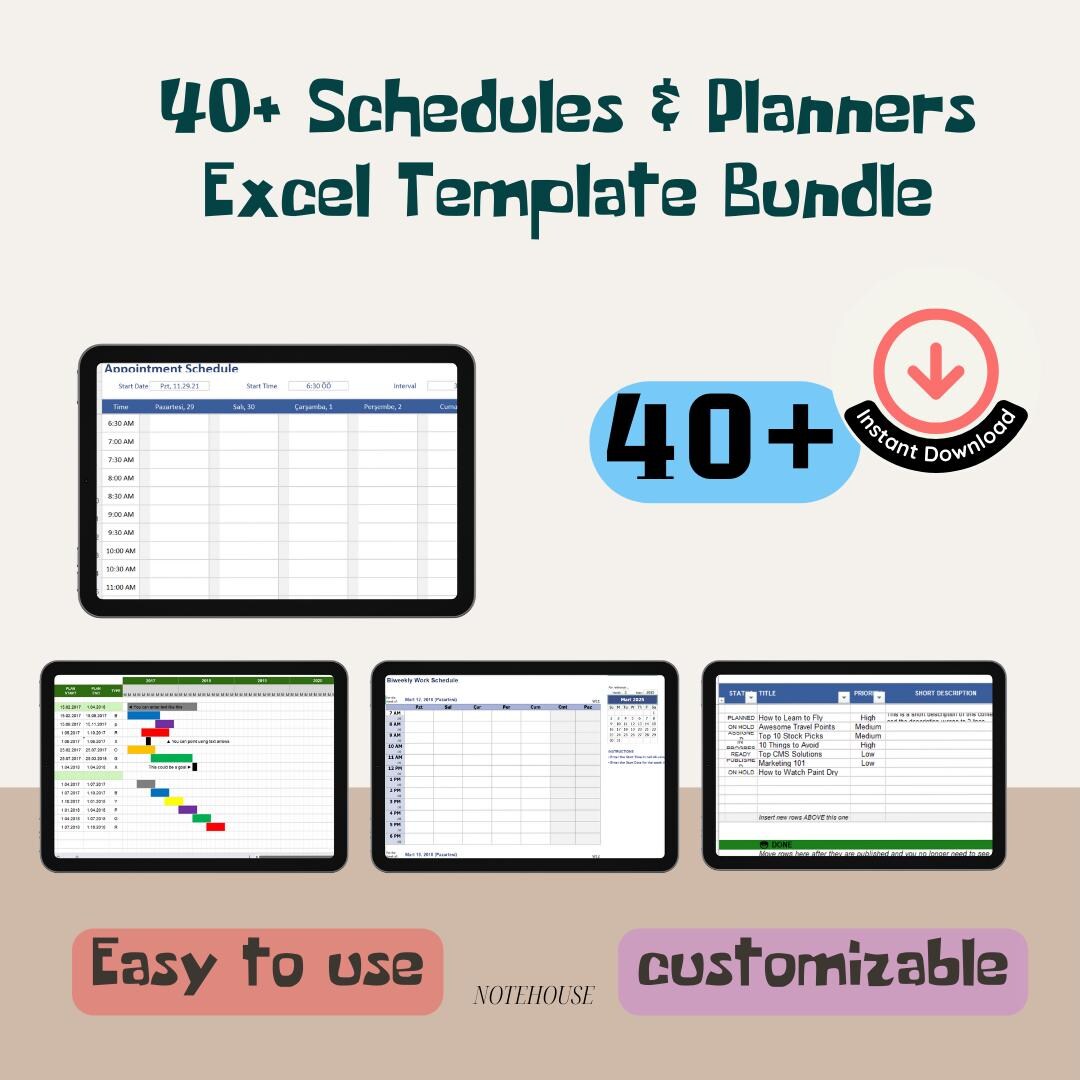 Schedules & Planners Excel Template Bundle | Ultimate Productivity Pack ...