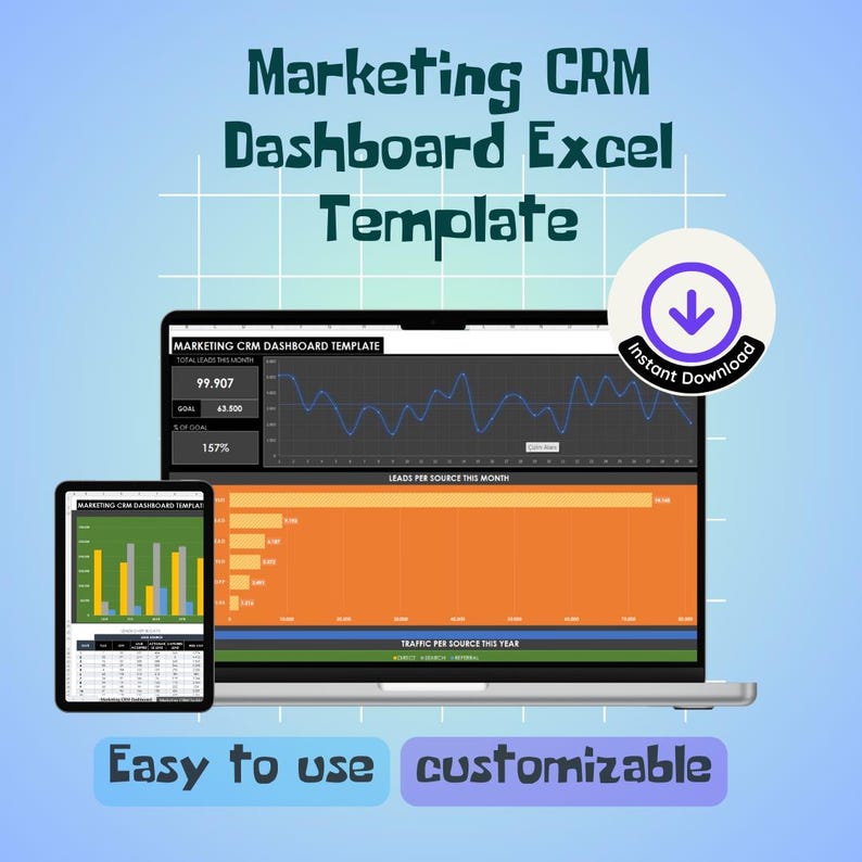 Marketing CRM Dashboard Excel Template Lead Tracking Performance ...