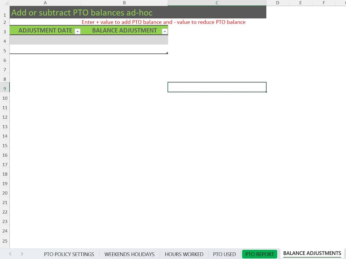 PTO Calculator Hourly Excel Template: Employee Leave Tracker (digital ...