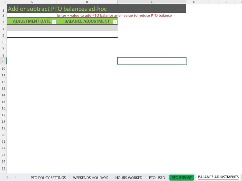 PTO Calculator Hourly Excel Template: Employee Leave Tracker (digital ...