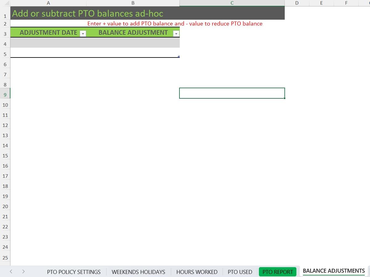 PTO Calculator Hourly Excel Template: Employee Leave Tracker (digital ...
