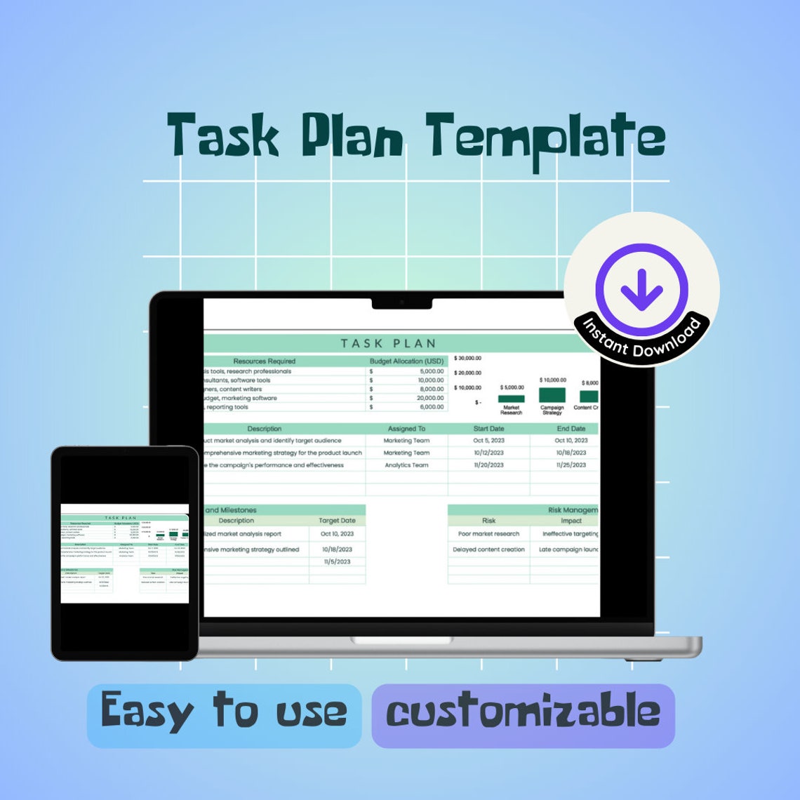 Efficiently Organize Your Tasks With Our Excel Task Plan Template - Etsy