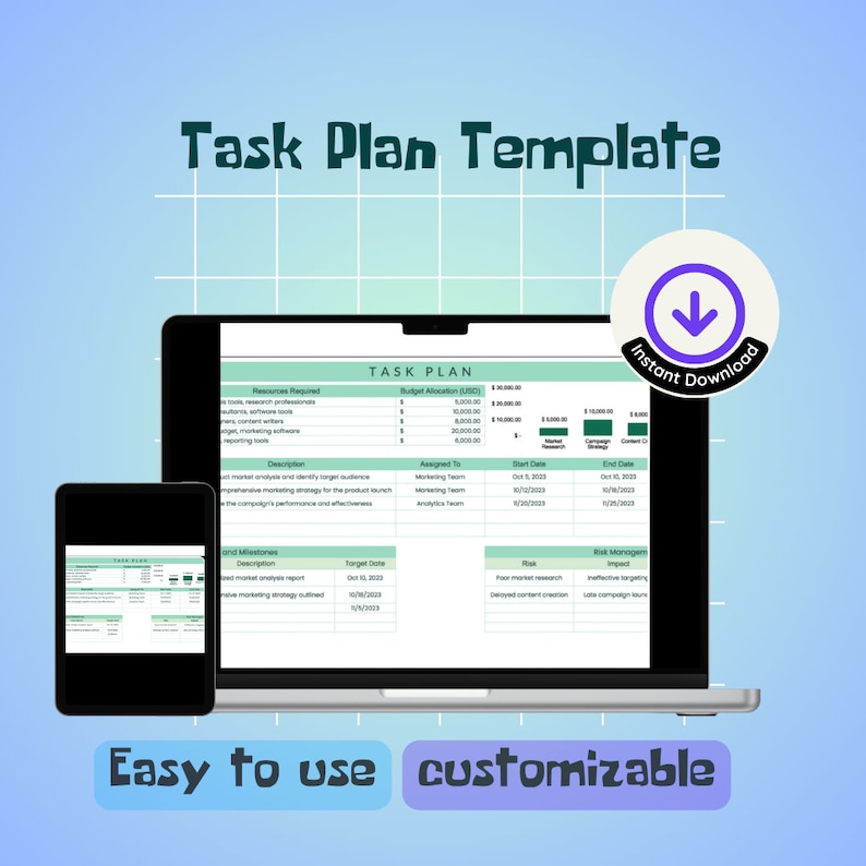 Efficiently Organize Your Tasks With Our Excel Task Plan Template - Etsy