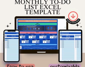 EDITABLE To-do List Excel Template Daily Weekly Monthly Annually Task ...