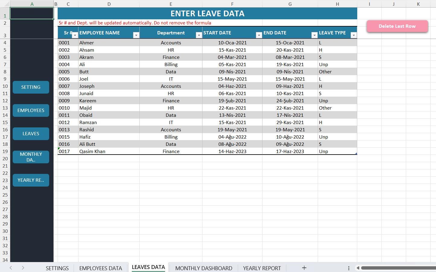 Employee Leave Vacation Tracker Excel Template, HR Leave Management ...