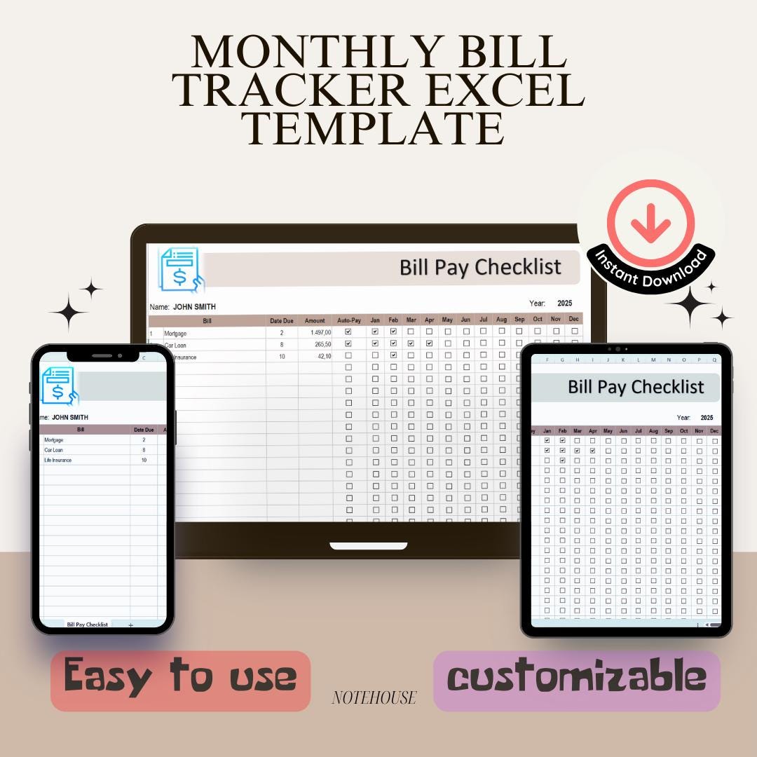 Monthly Bill Tracker Excel Template Stay on Top of Your Bills With ...