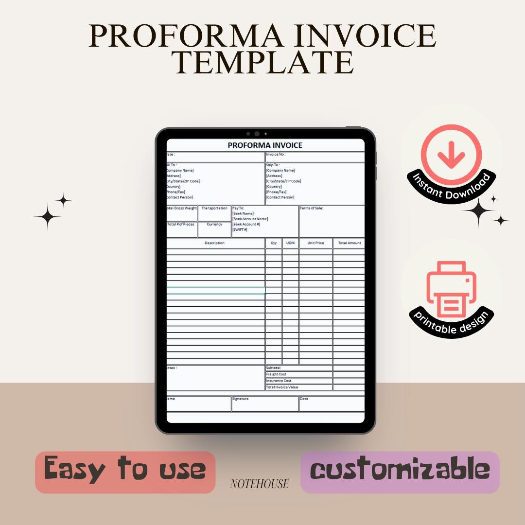 Proforma Invoice Excel Template | Simple & Professional Billing - Etsy