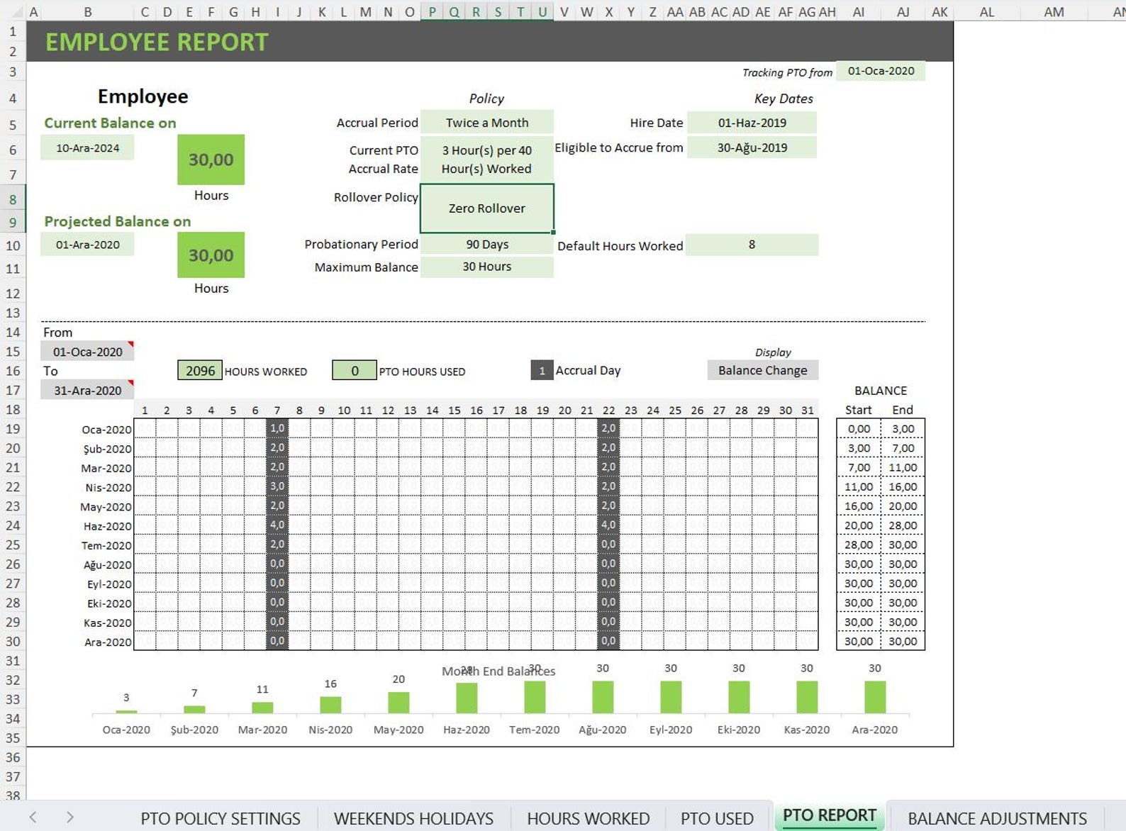 PTO Calculator Hourly Excel Template: Employee Leave Tracker (digital ...