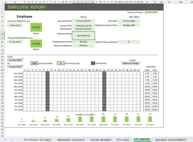 PTO Calculator Hourly Excel Template: Employee Leave Tracker (digital ...