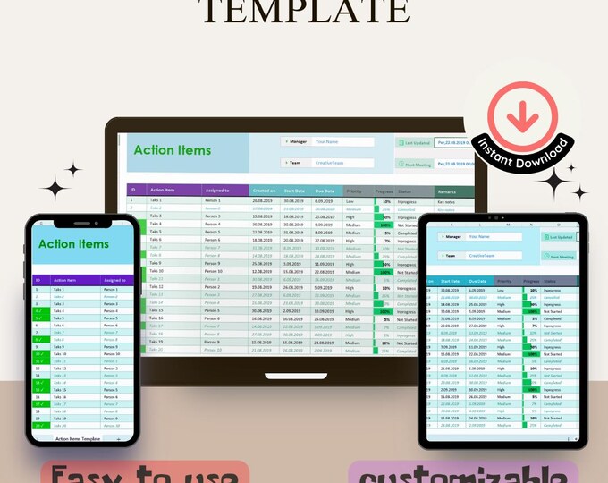 Action Item Tracker Spreadsheet, Excel To-do List and Task Tracking ...