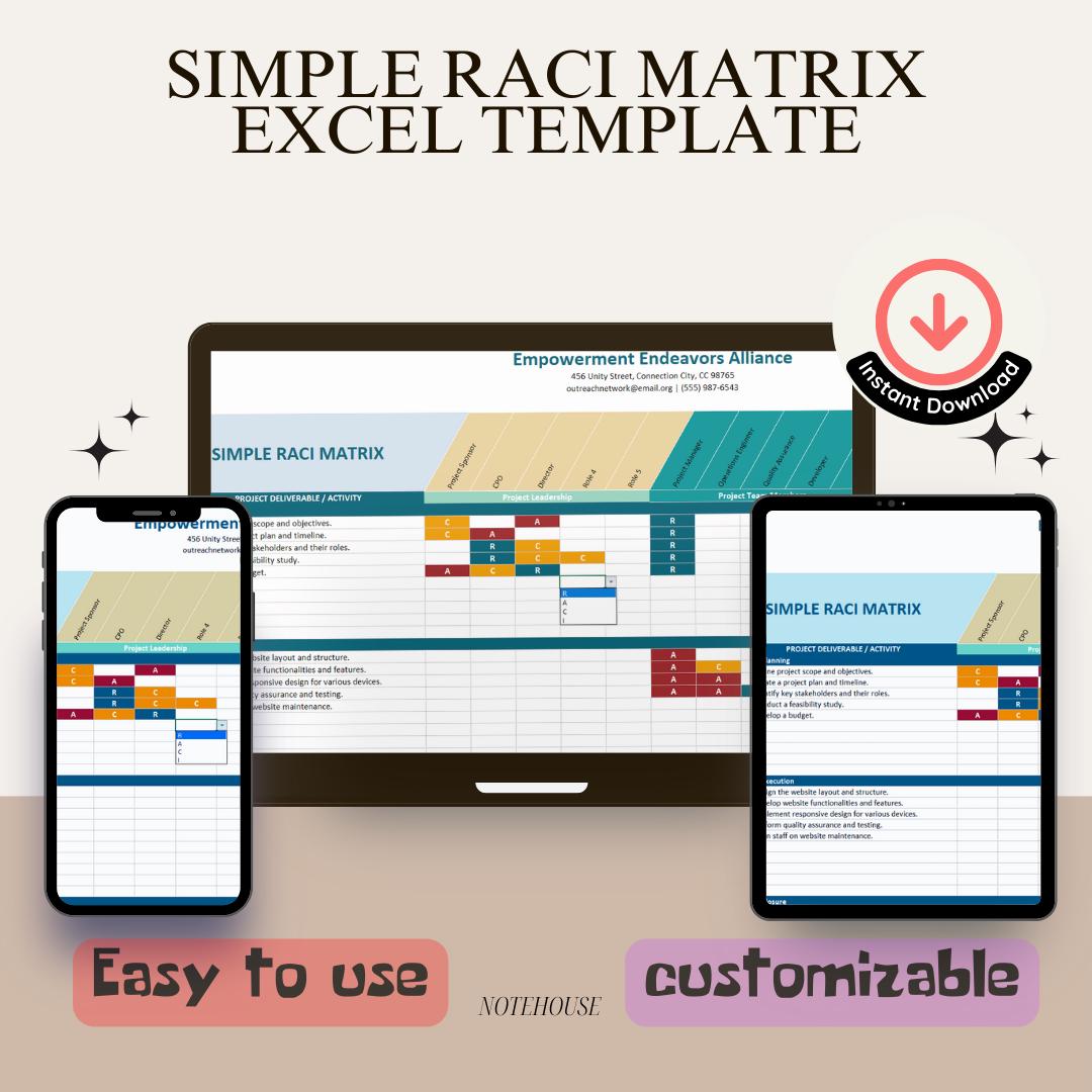 RACI Matrix Excel Template – Define Roles & Responsibilities Clearly - Etsy