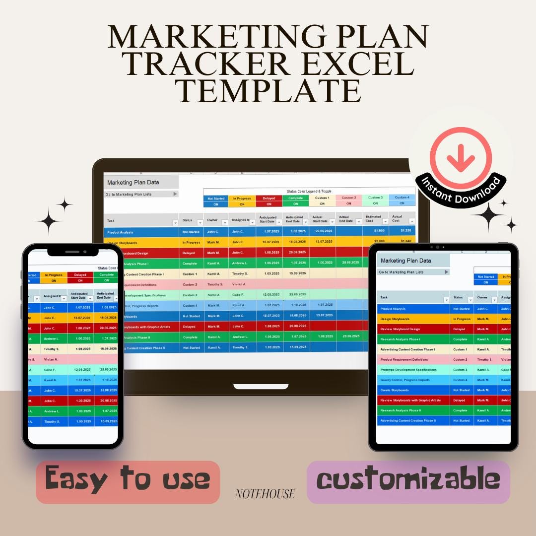 Marketing Planner Excel Template – Campaign Tracker & Project Organizer ...