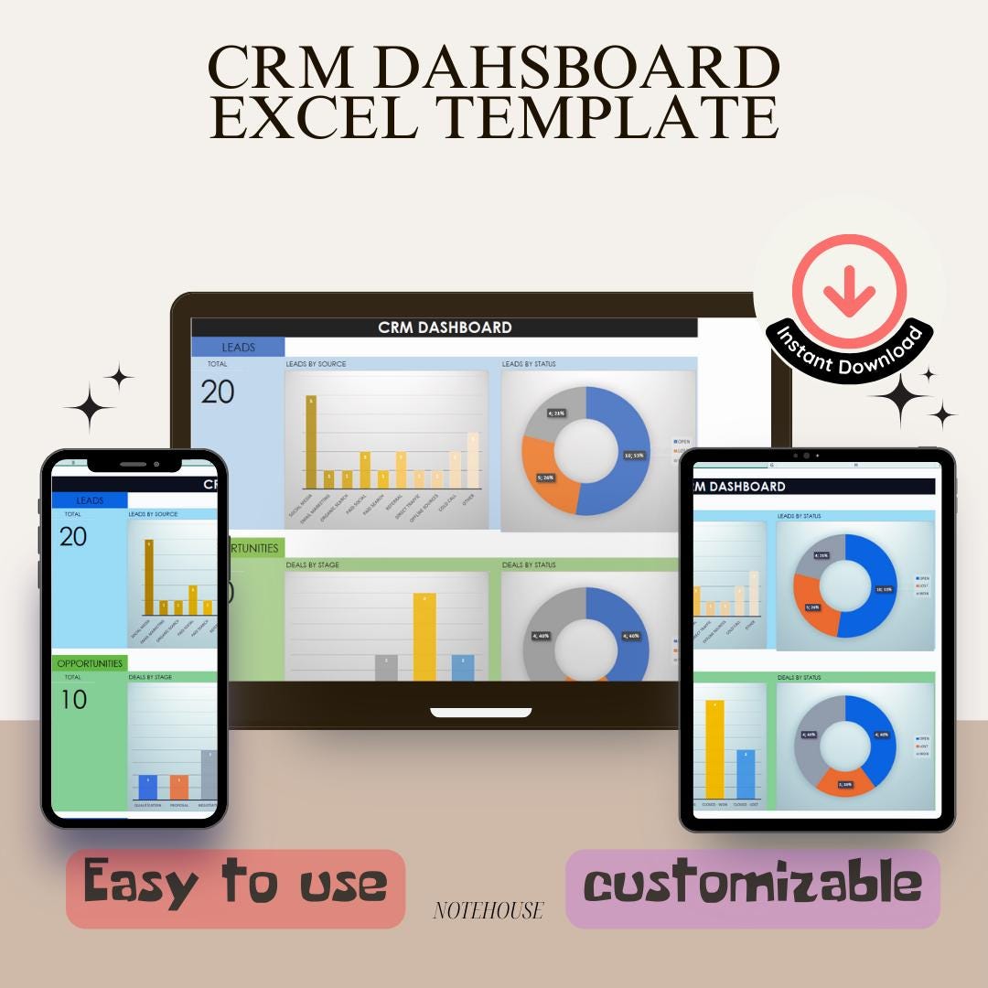CRM Dashboard Excel Template for Sales Leads & Opportunities Tracking ...