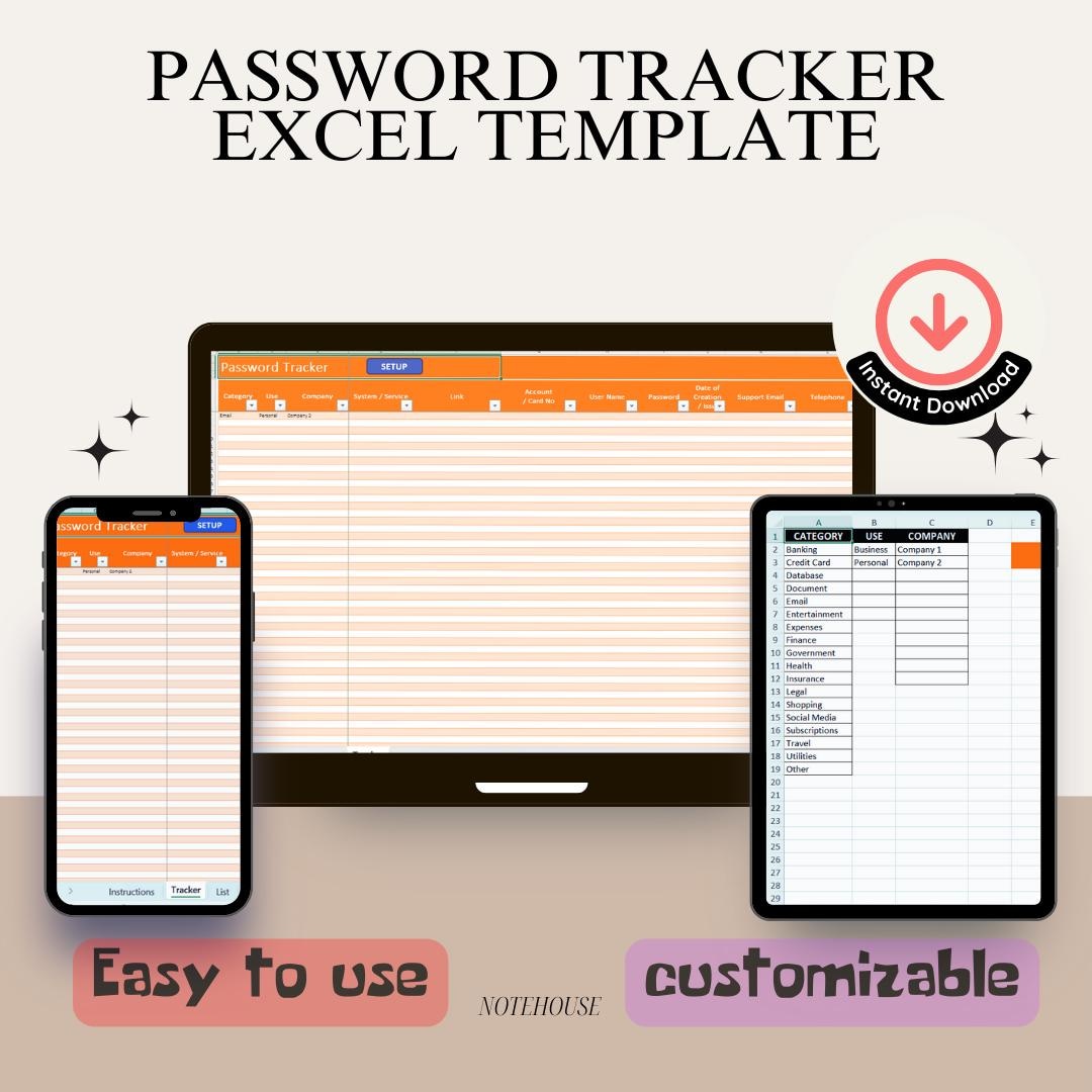 Password Tracker Excel Template | Digital Password Manager | Secure ...