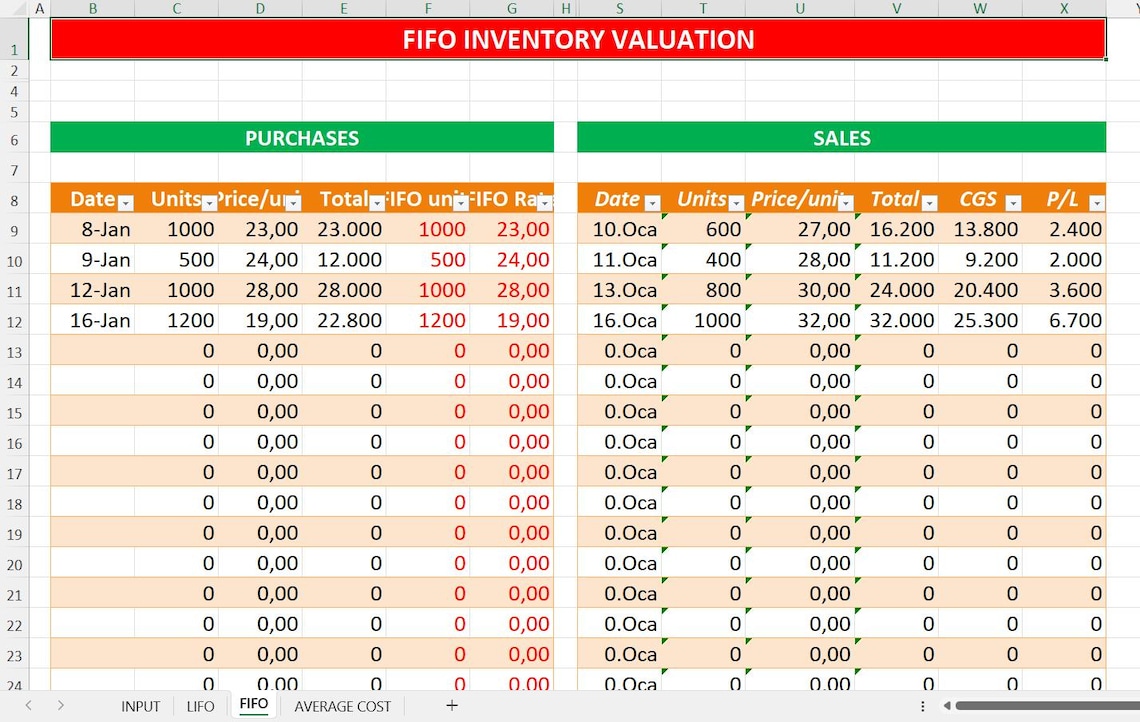Inventory Management Excel Template – LIFO, FIFO & Average Cost Calculator - Etsy