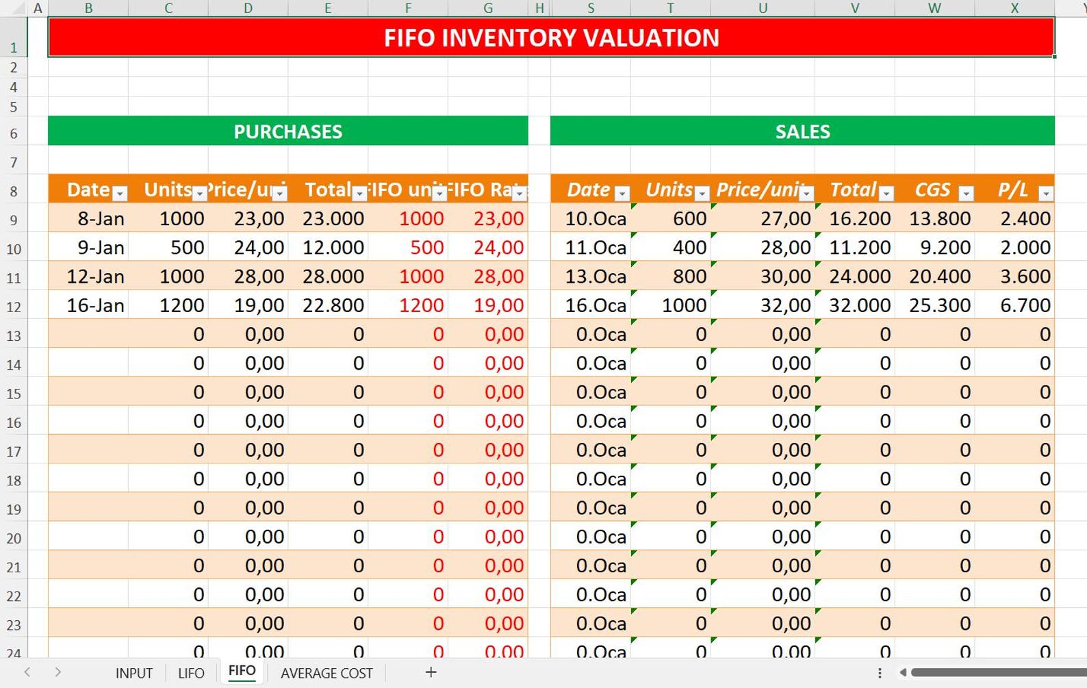 Inventory Management Excel Template – LIFO, FIFO & Average Cost ...