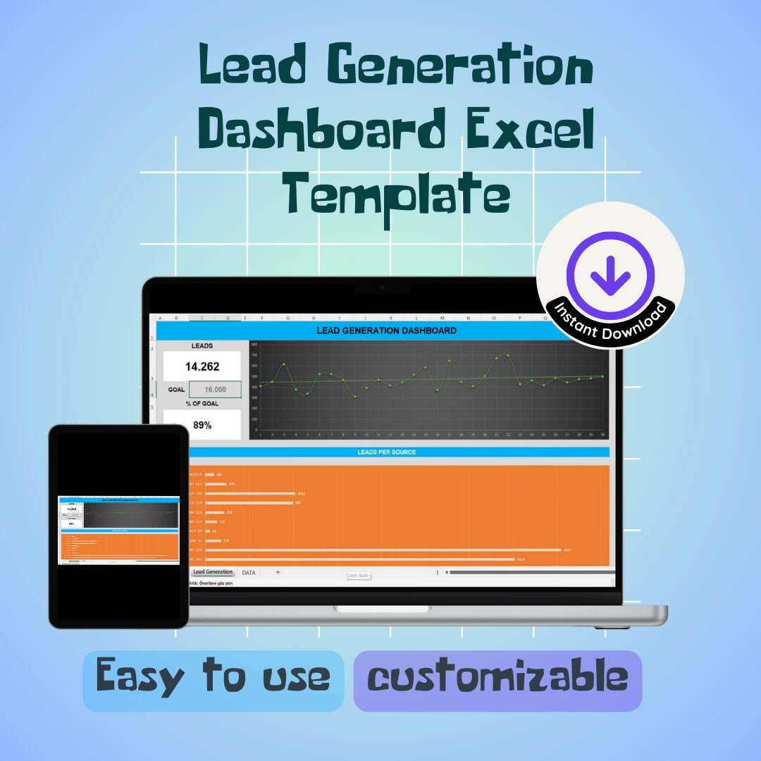 Lead Generation Dashboard Excel Template for Tracking Leads by Source ...