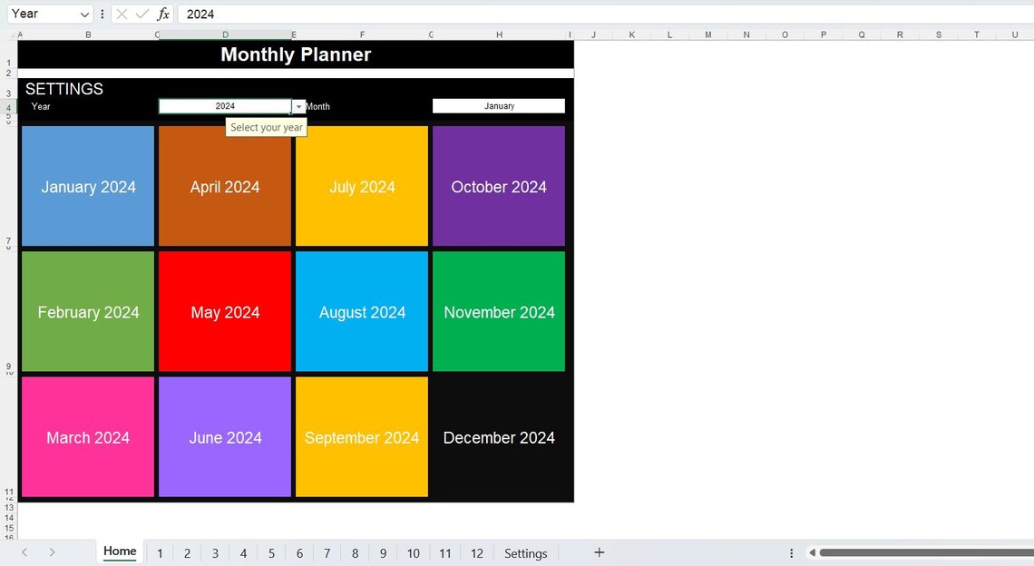2025 Monthly Planner Excel Template | Colorful & Interactive Design ...