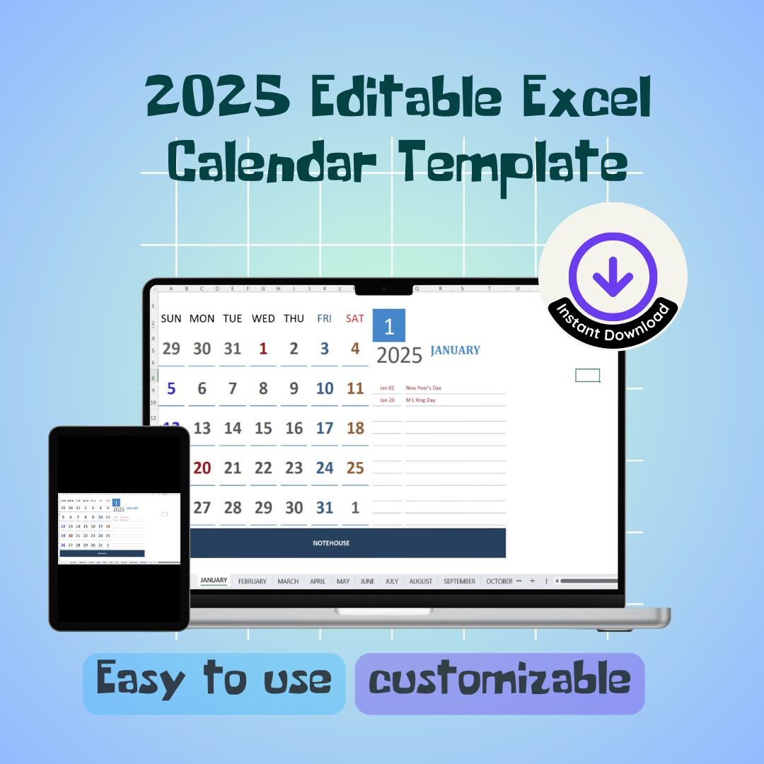 2025 Editable Excel Calendar Template Plan Your Year With Customizable ...