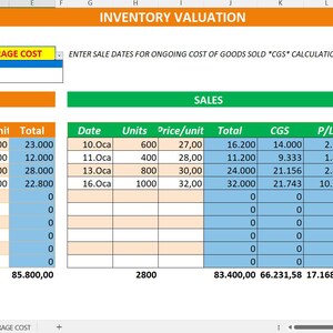 Inventory Management Excel Template – LIFO, FIFO & Average Cost Calculator - Etsy