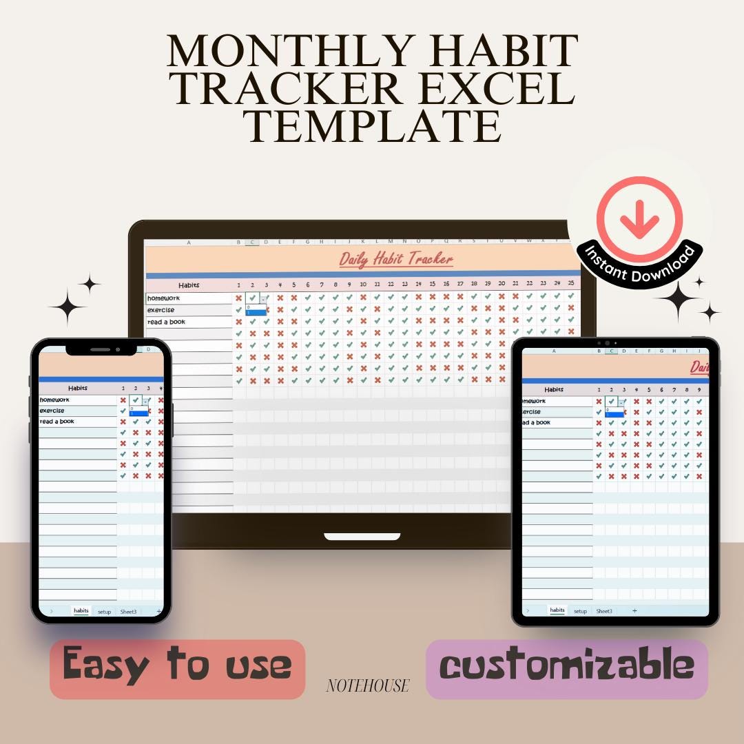 Monthly Habit Tracker Excel Template - Build Positive Routines & Track ...