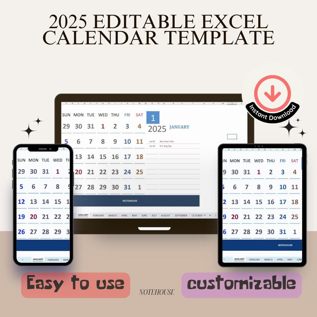 2025 Editable Excel Calendar Template | Plan Your Year With ...