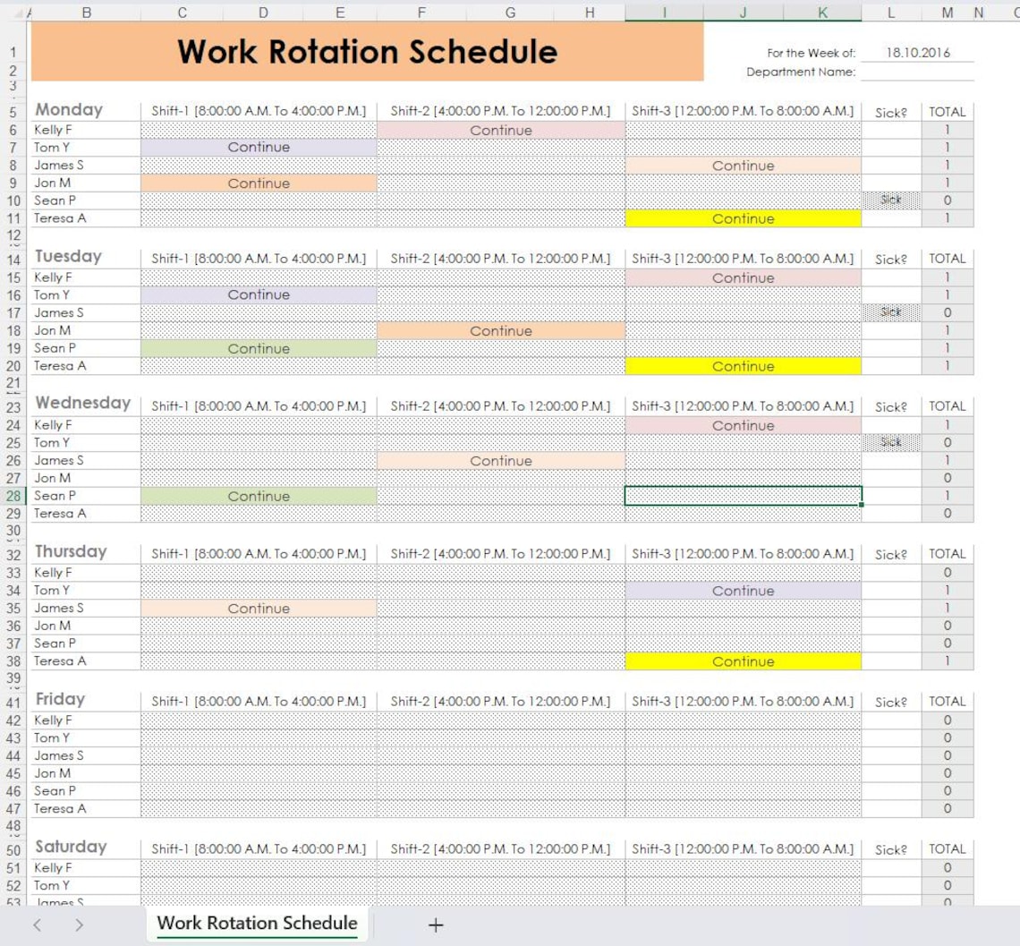 Work Rotation Schedule Excel Template – Simple & Easy-to-use - Etsy
