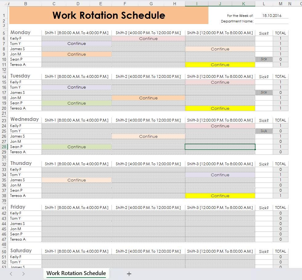 Basic Work Rotation Schedule Excel Template – Simple & Easy-to-use - Etsy