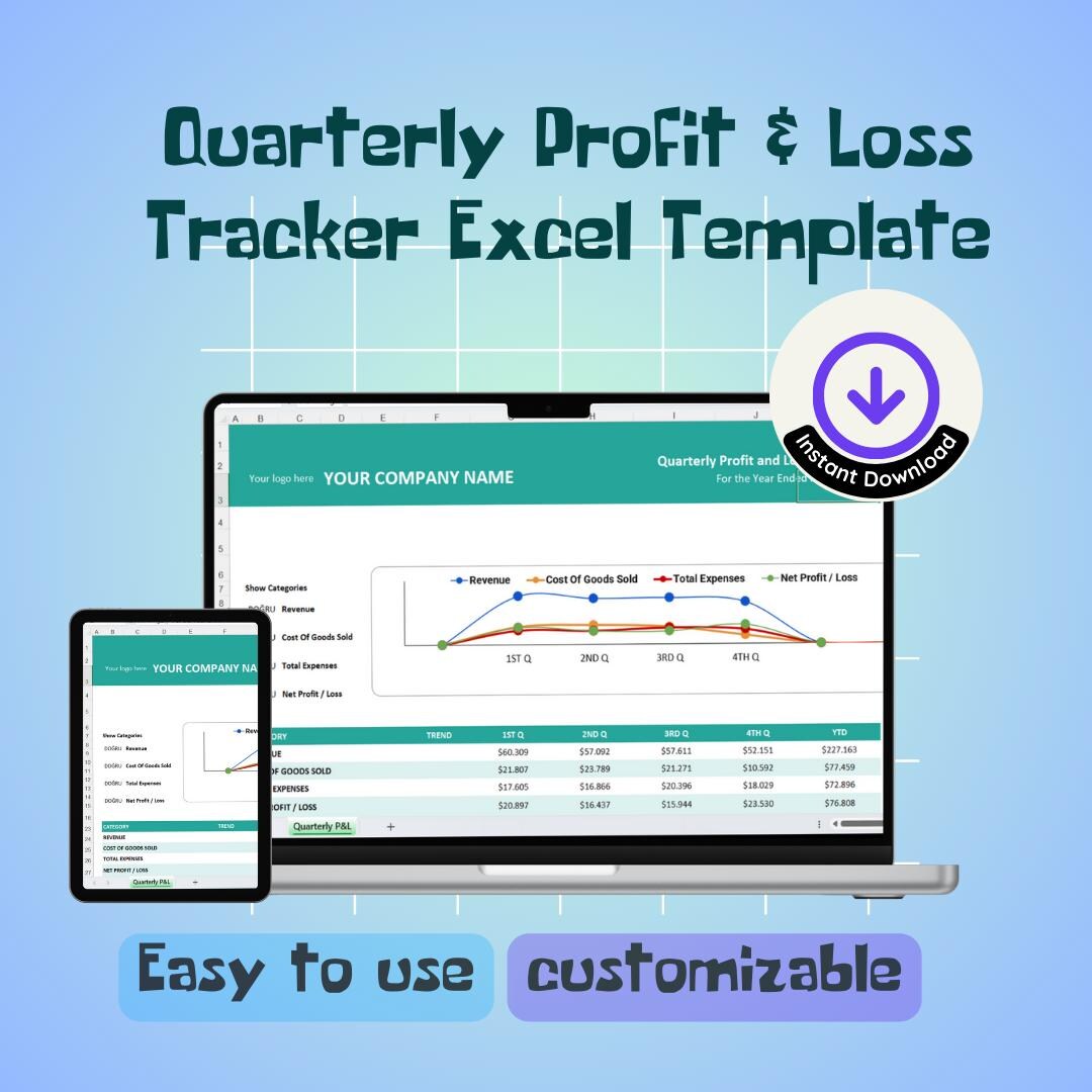 Quarterly Profit & Loss Statement Template Editable Excel Spreadsheet ...