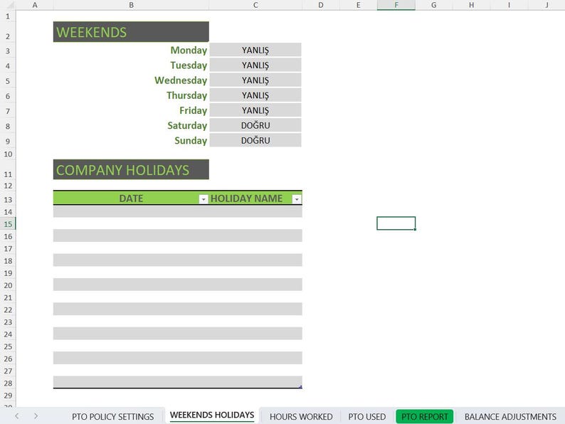 PTO Calculator Hourly Excel Template: Employee Leave Tracker (digital ...