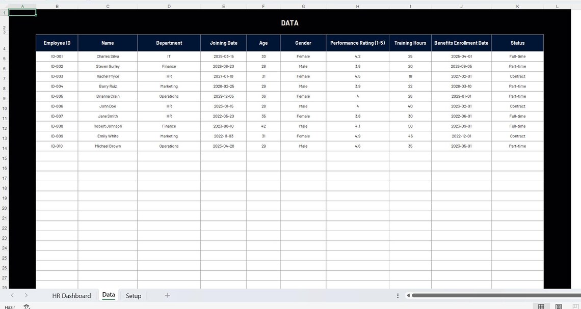 HR Dashboard Excel Template – Employee Performance & Data Tracker - Etsy