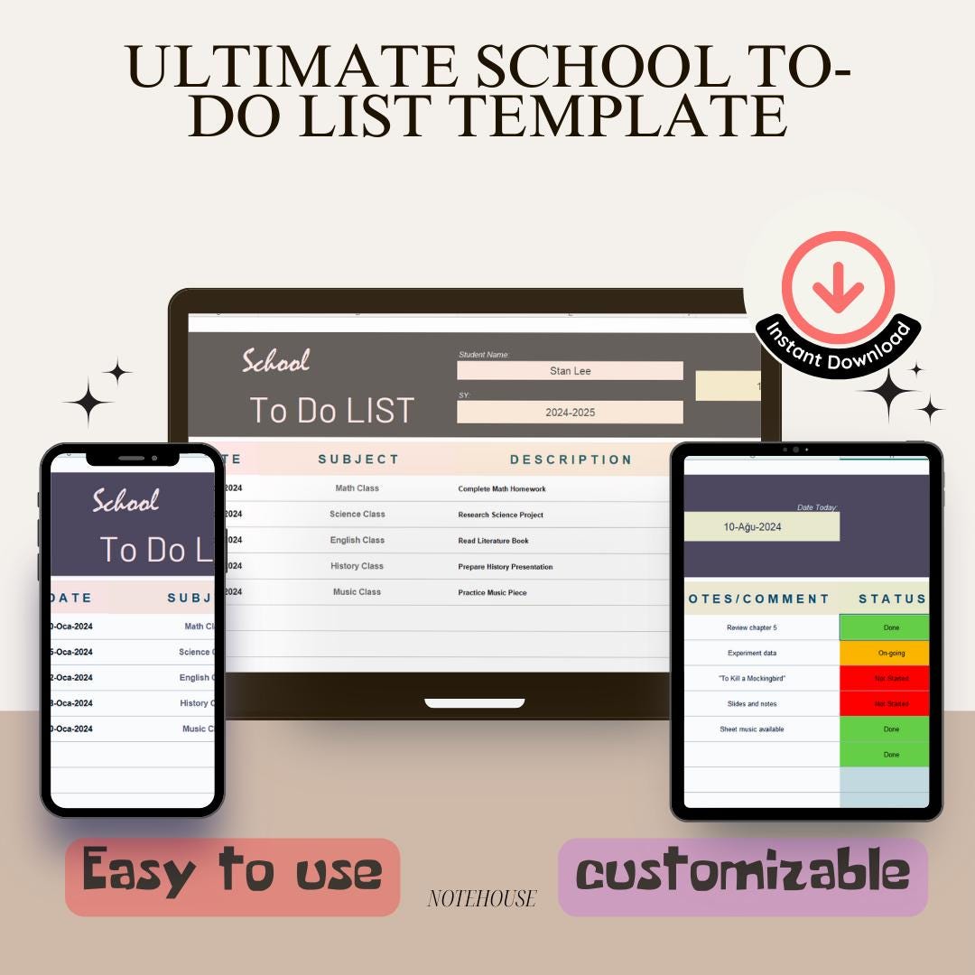 Ultimate School To-do List Template Editable Planner for Students ...