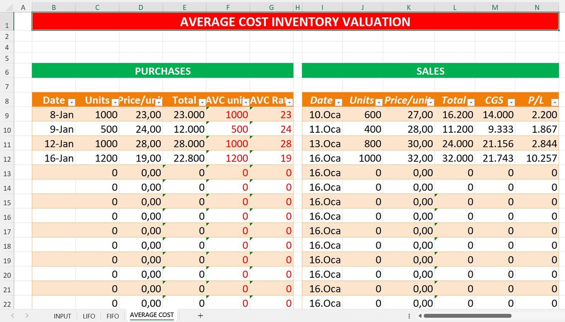 Inventory Management Excel Template – LIFO, FIFO & Average Cost ...