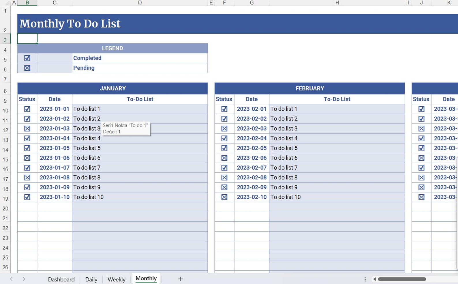 Daily, Weekly, Monthly To-do List Excel Template - Etsy