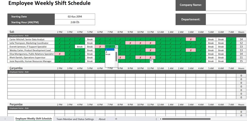 Employee Weekly Shift Schedule Excel Template – Plan & Organize Work ...