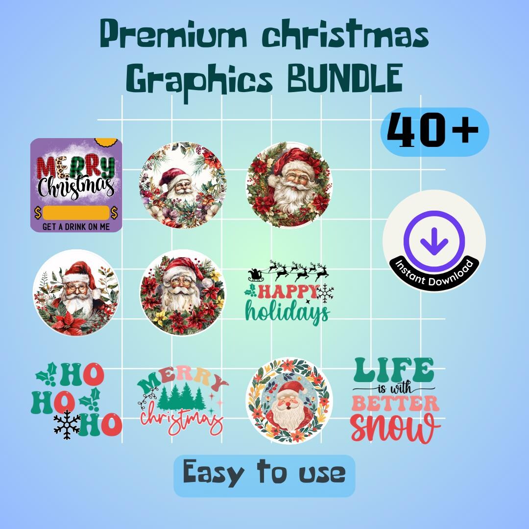 Christmas Graphics Bundle 40 Santa & Holiday Digital Clipart Instant ...