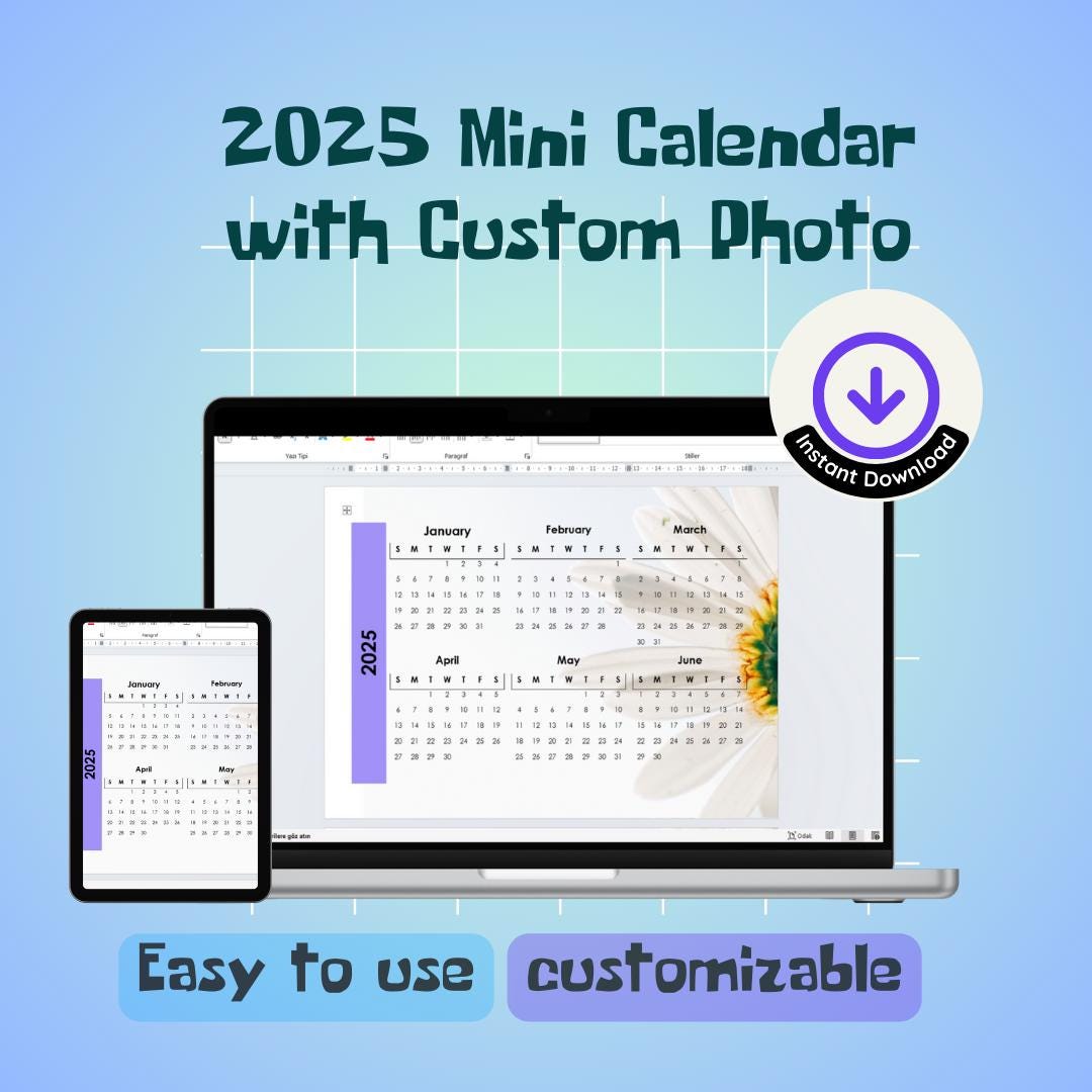 2025 Mini Calendar With Custom Photo Stylish & Practical Word Template ...
