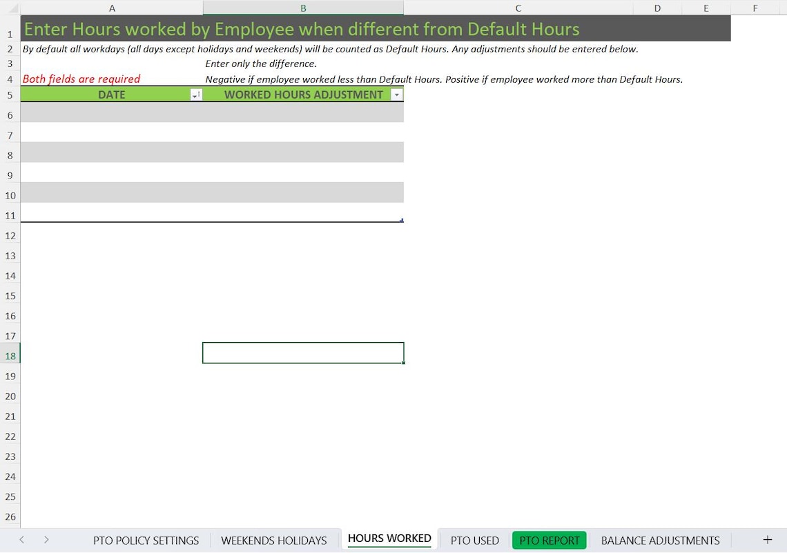 PTO Calculator Hourly Excel Template: Employee Leave Tracker (digital ...