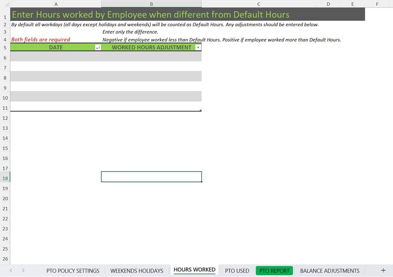 PTO Calculator Hourly Excel Template: Employee Leave Tracker (digital ...