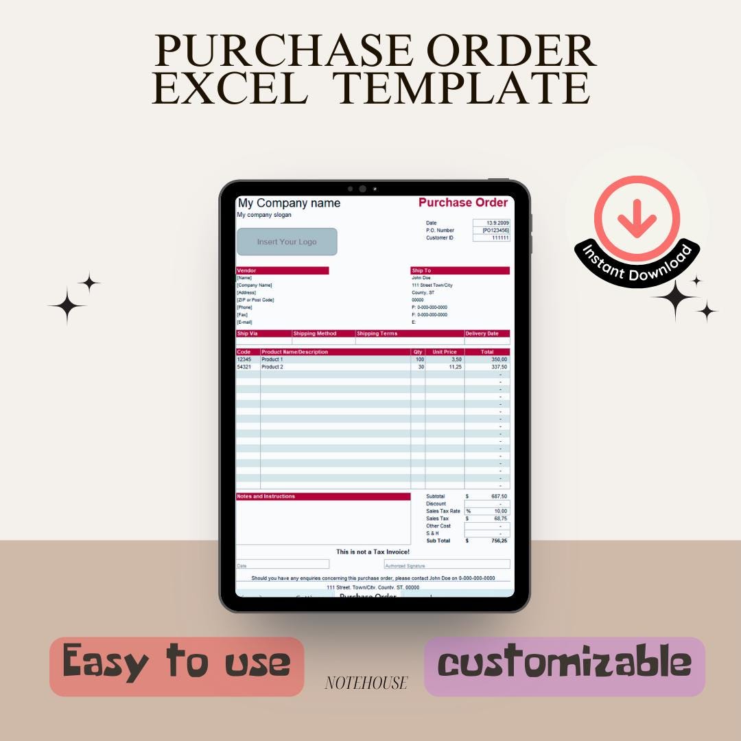 Purchase Order Excel Template – Simplify Your Procurement Process - Etsy