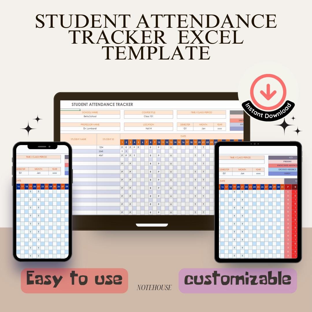Student Attendance Tracker Excel Template – Easily Monitor Classroom ...