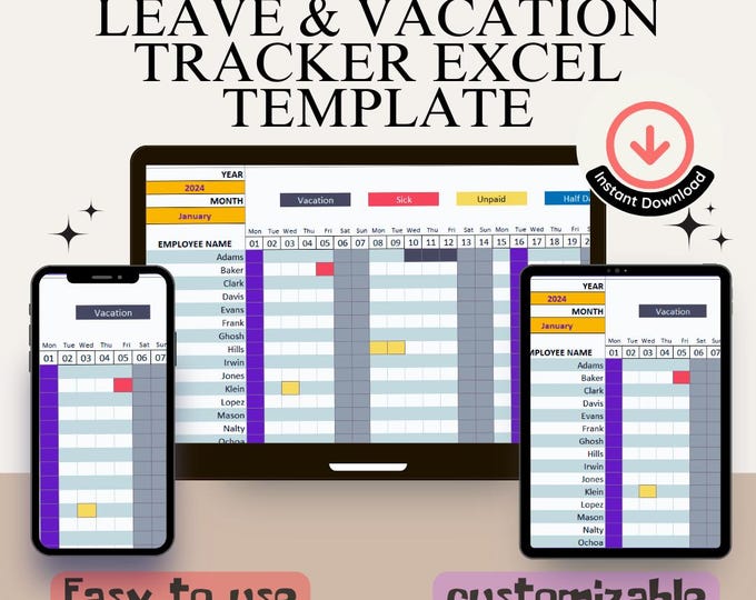 Comprehensive Leave & Vacation Tracker Excel Template - Etsy