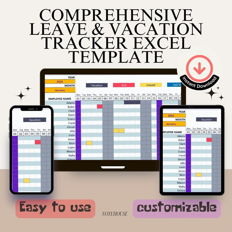 Comprehensive Leave & Vacation Tracker Excel Template - Etsy