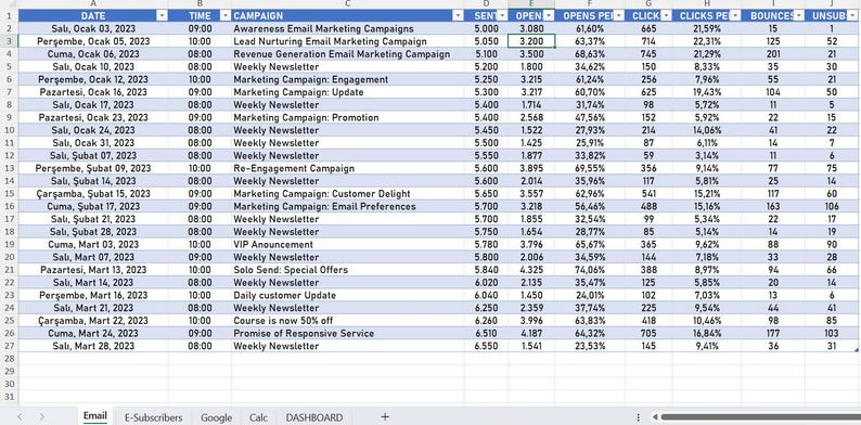 Marketing Dashboard Excel Template - Track Campaigns, Subscribers & Web ...