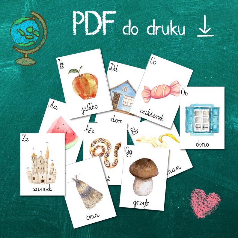 POLSKI ALFABET Karty Plakat Akwarela Montessori Homeschooling PDF Do ...