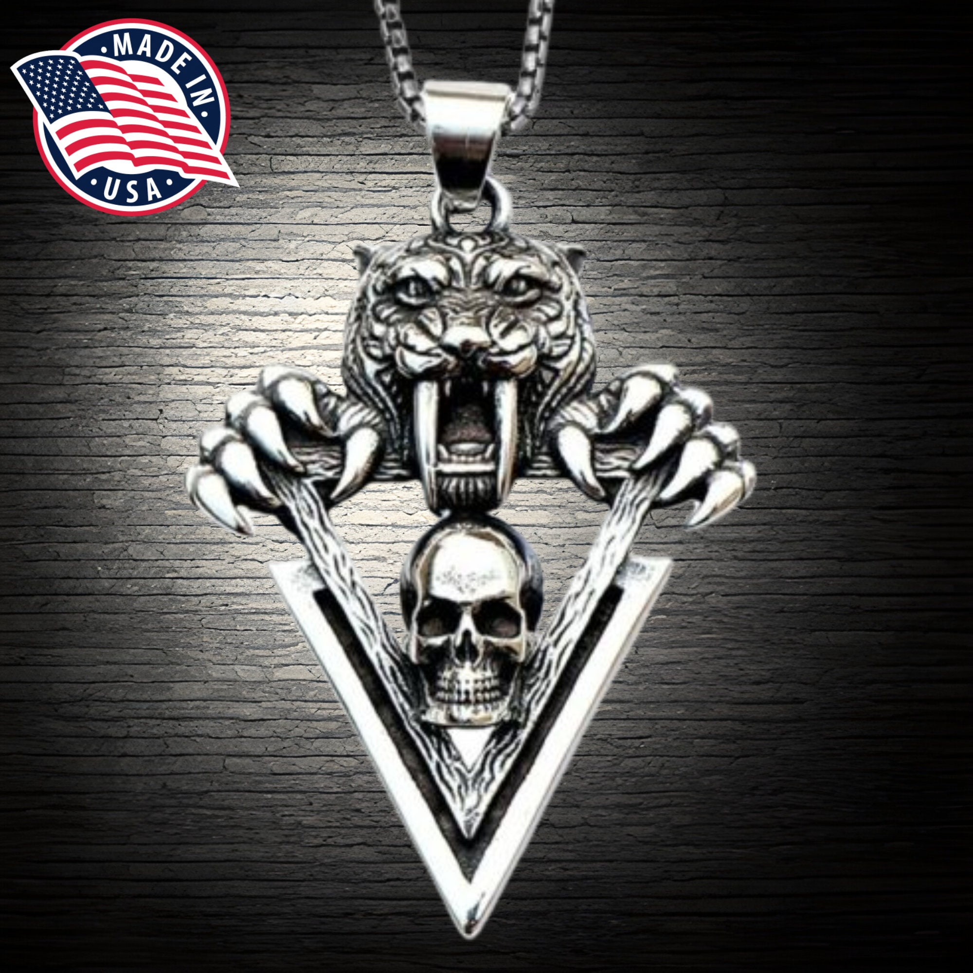 Saber Tooth Tiger Skull Stainless Steel Pendant Necklace - Etsy