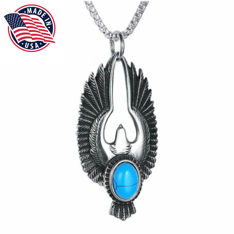 Aztec Turquoise Thunderbird Stainless Steel Pendant Necklace | Native ...