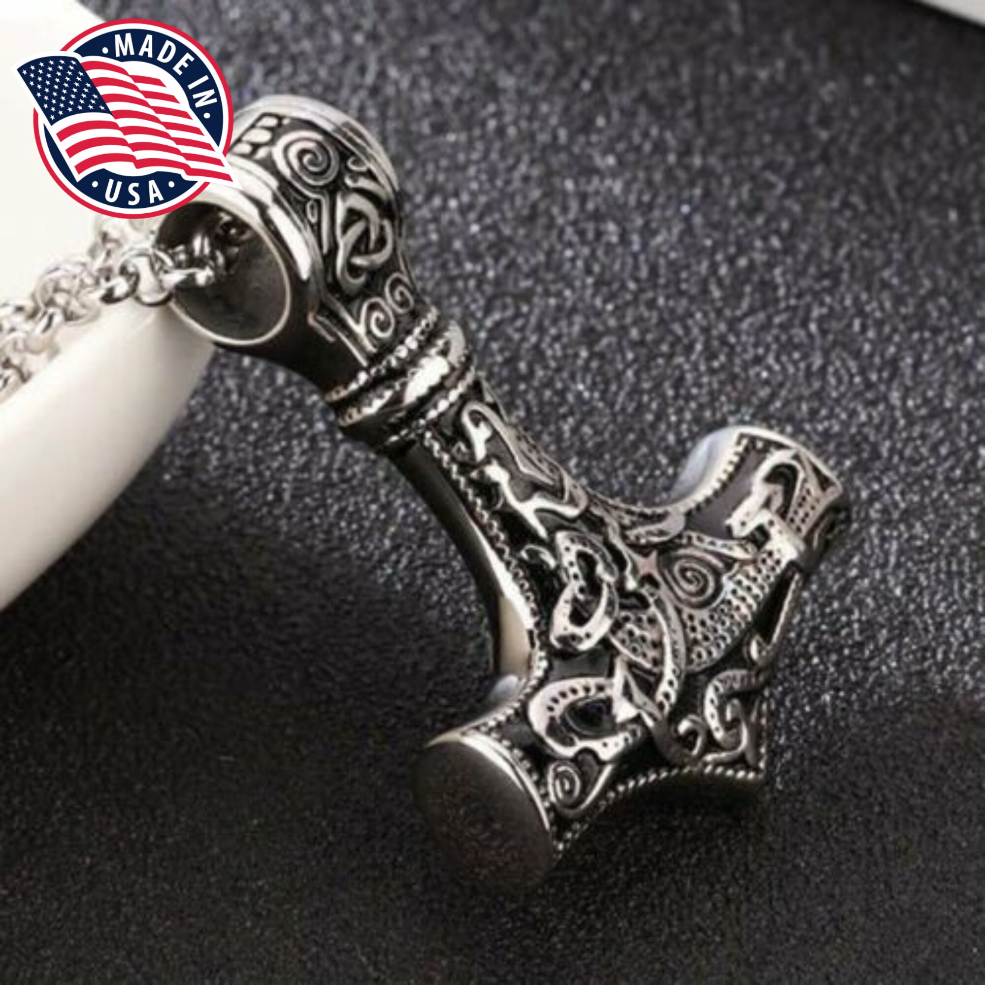 Viking Thor's Hammer Mjolnir Stainless Steel Pendant Necklace | Norse ...