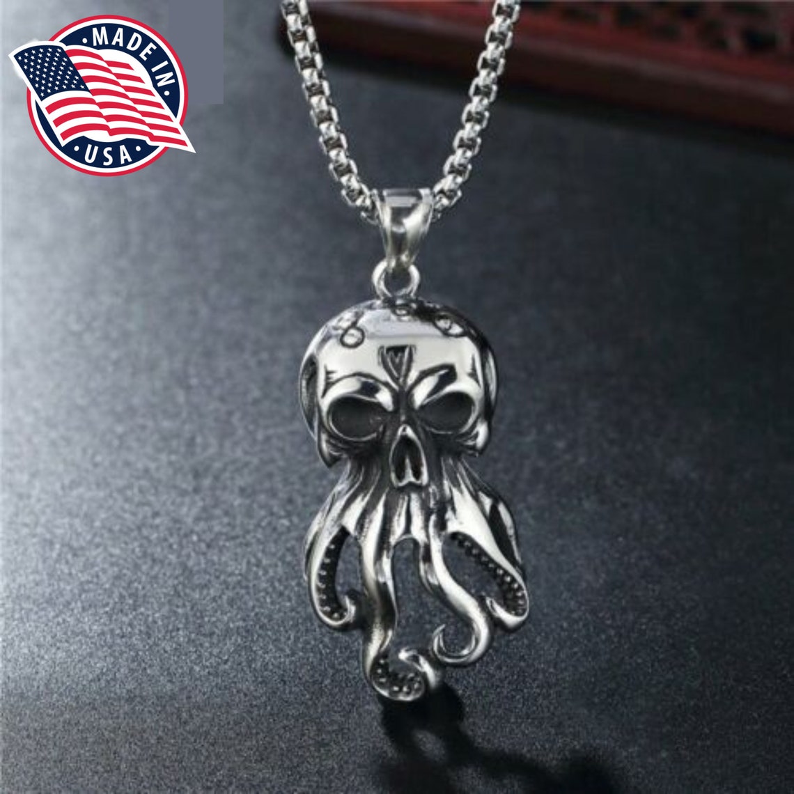 Monster Octopus Skull Stainless Steel Pendant Necklace Octopus Squid ...